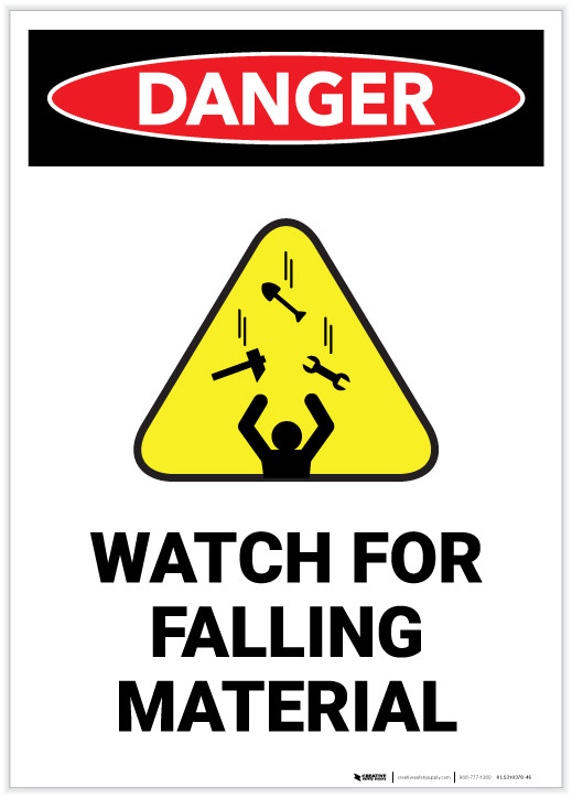 Danger: Watch For Falling Material with Hazard Icon Portrait - Label