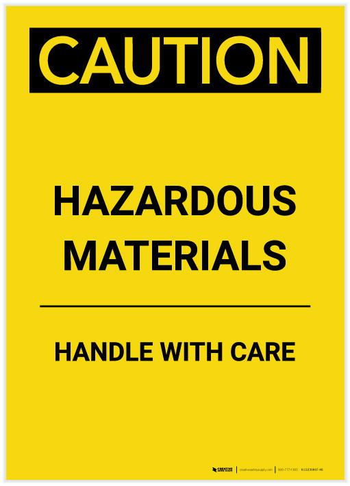 Caution: Hazardous Materials Handle With Care Portrait - Label