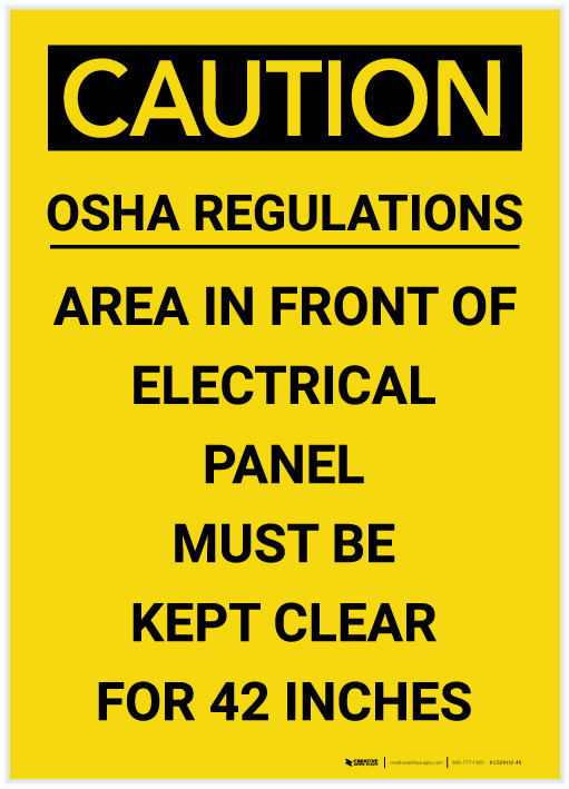 Caution: Electrical Panel Must be Kept Clear for 42 Inches Portrait - Label