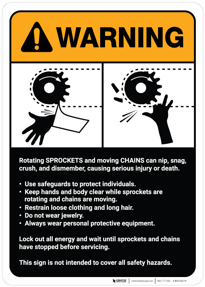 Warning: Sprocket/Chain Warning and Guidelines ANSI - Wall Sign ...