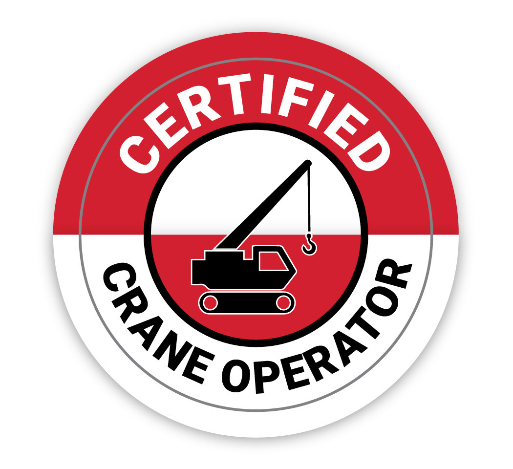 Certified Crane Operator with Icon - Hard Hat Sticker