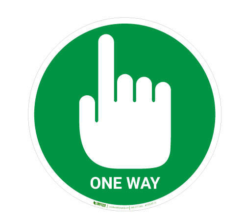 One Way with Pointing Hand - Green - Floor Sign