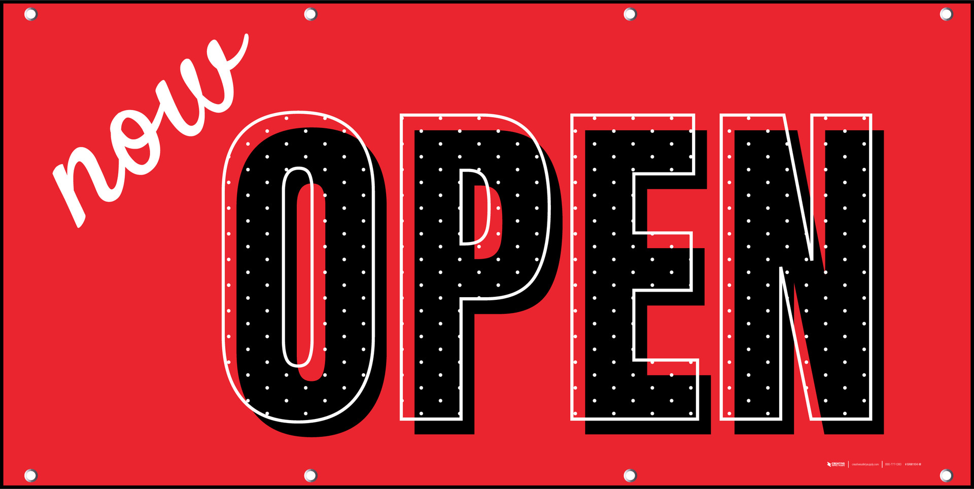 Now Open Red Black Polka Dots - Banner