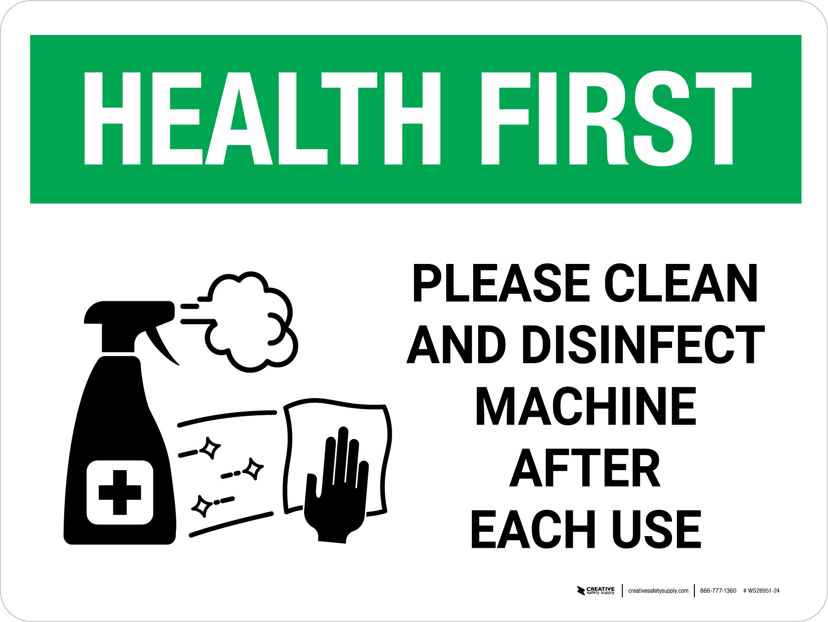 Health First: Please Clean And Disinfect Machine with Icon Landscape ...