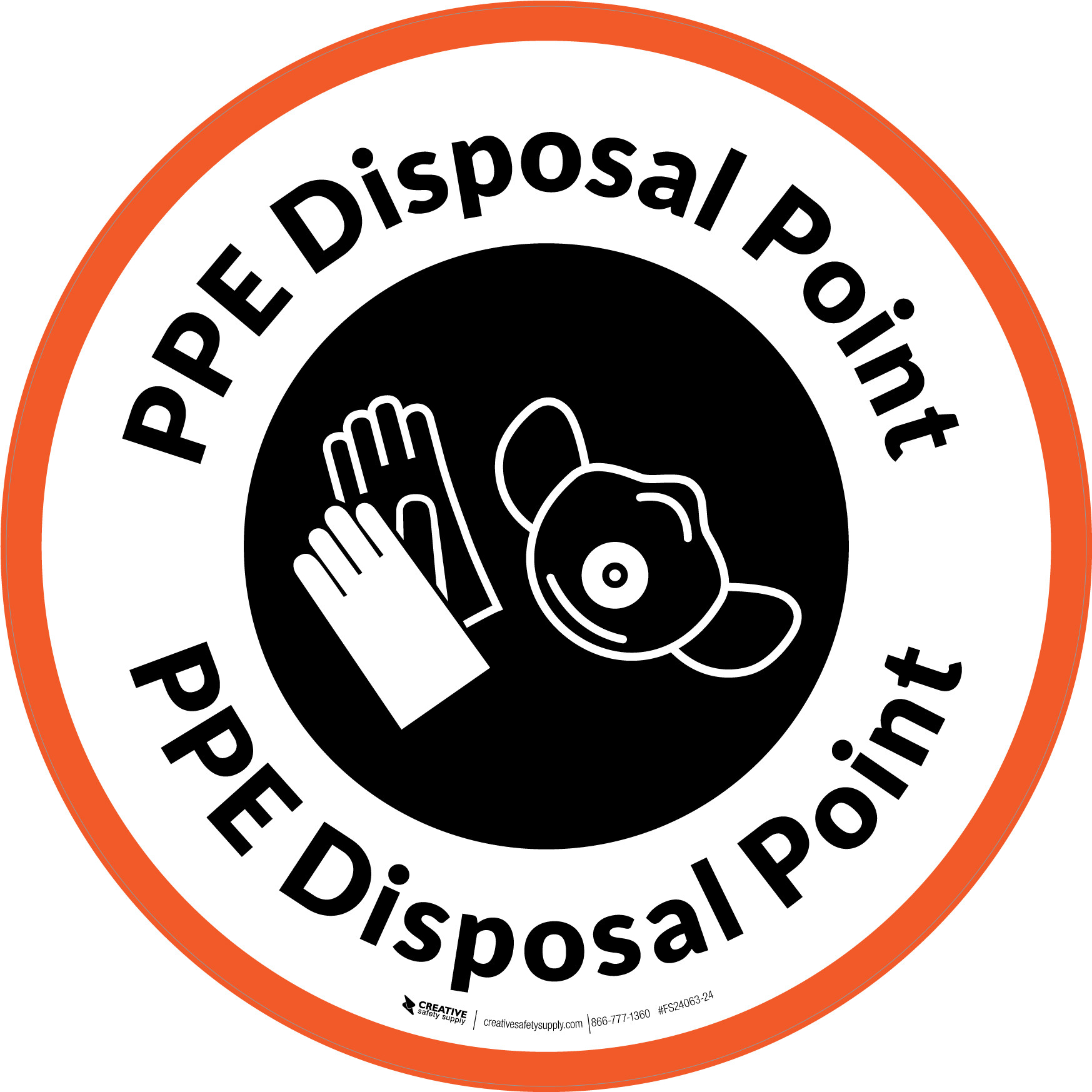 PPE Disposal Point with Icons Orange Border Circular - Floor Sign ...
