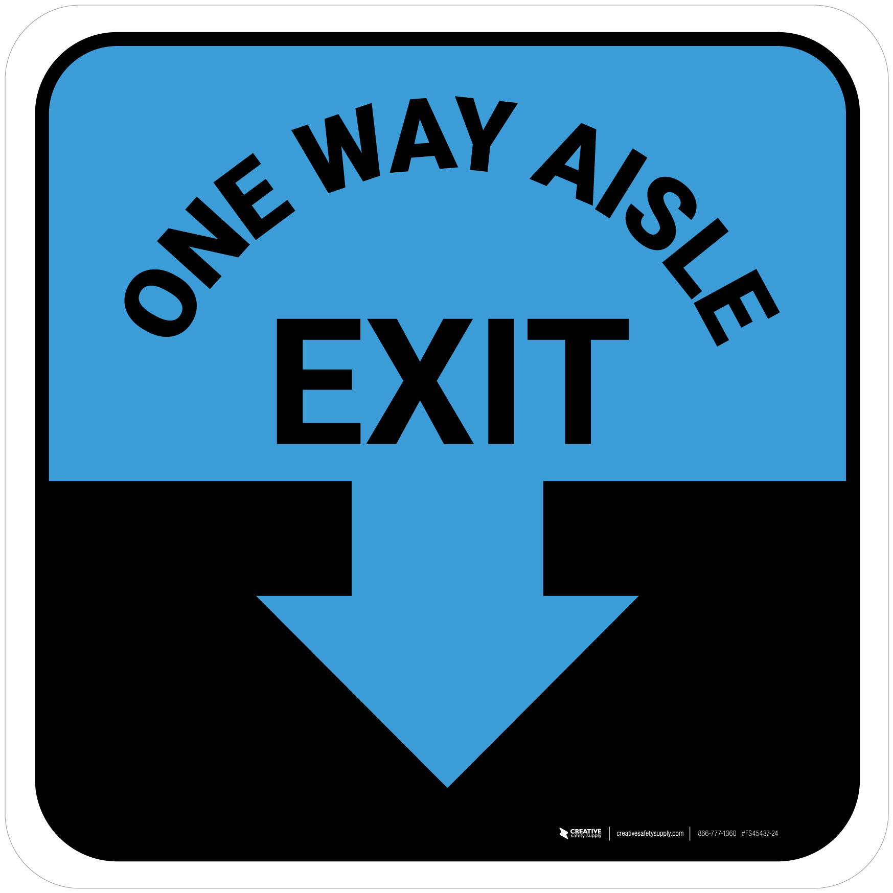 One Way Aisle Exit with Arrow Blue Square - Floor Sign