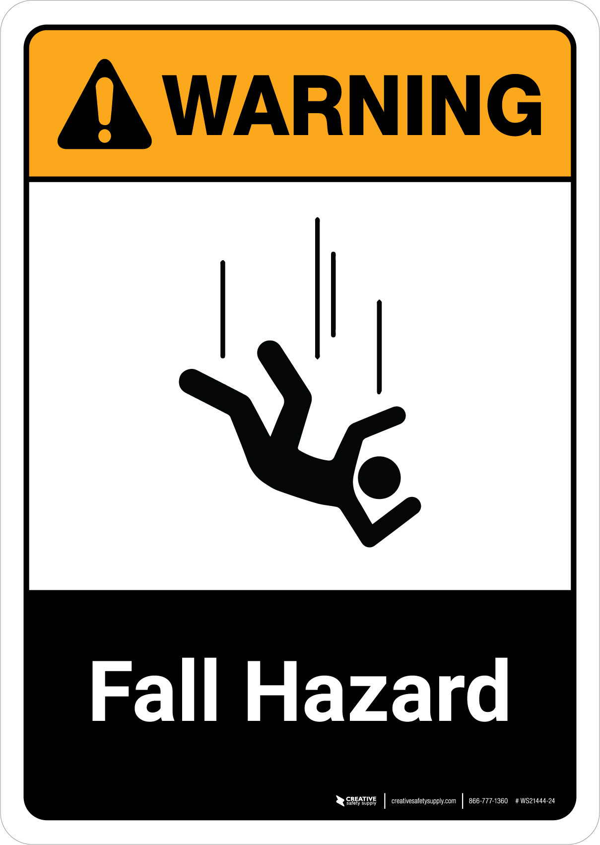 Warning: Fall Hazard with Icon ANSI Portrait - Wall Sign