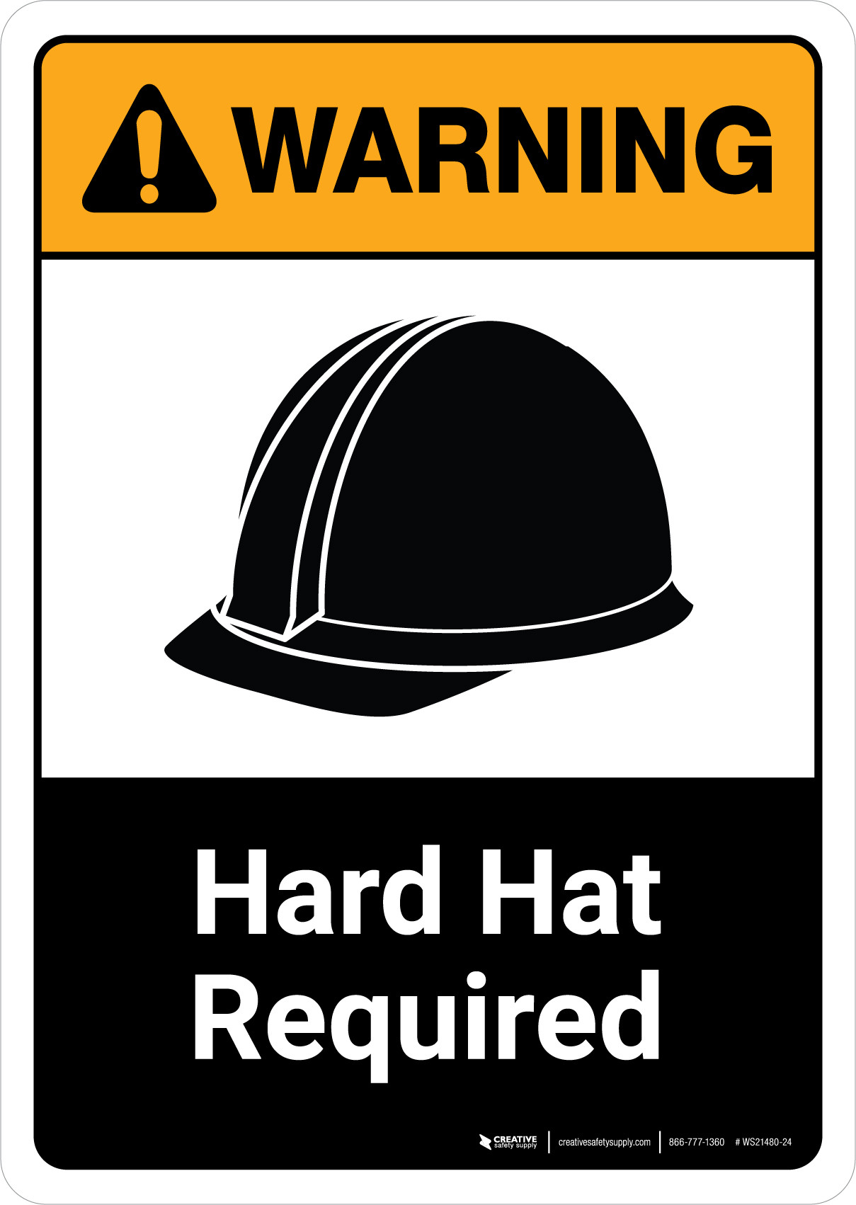 Warning: Hard Hat Required with Icon ANSI Portrait - Wall Sign