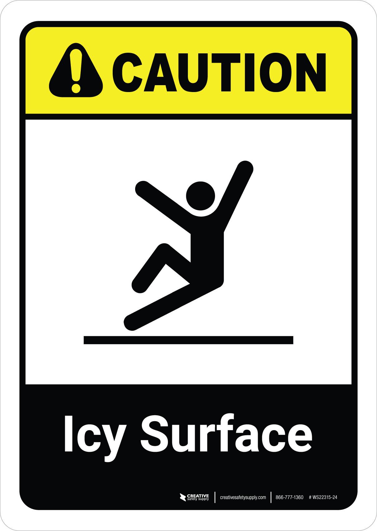 Caution: Icy Surface with Icon ANSI Portrait - Wall Sign