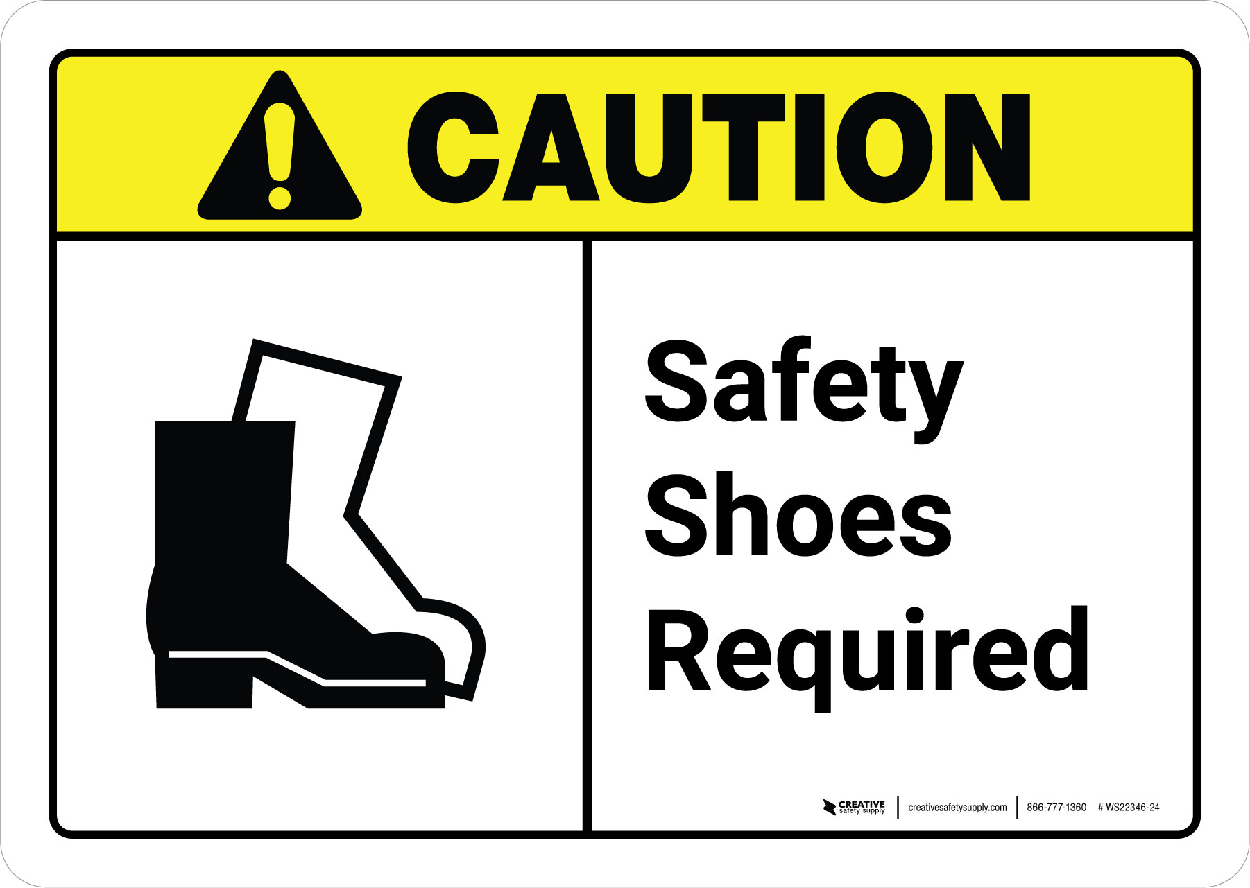 Caution: Safety Shoes Required with Icon ANSI Landscape - Wall Sign