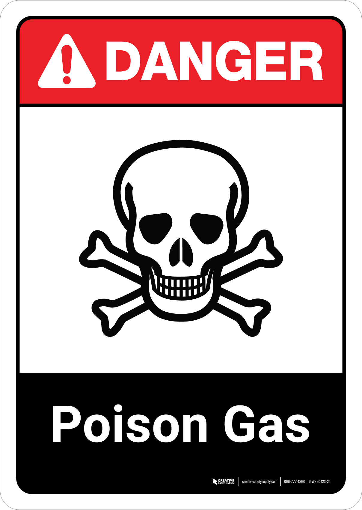 Danger: Poison Gas with Icon ANSI Portrait - Wall Sign