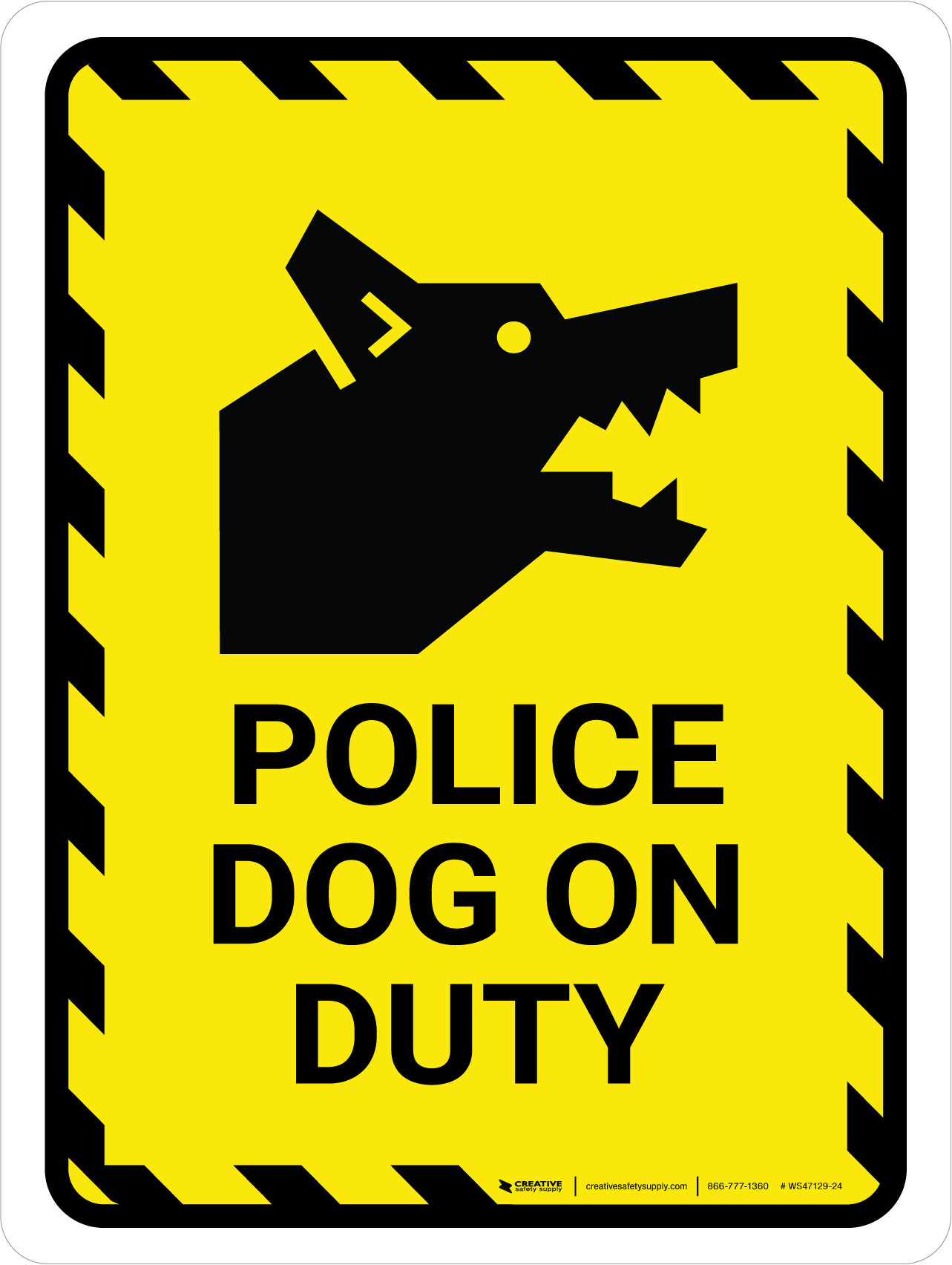 Police Dog On Duty Yellow Hazard Portrait - Wall Sign