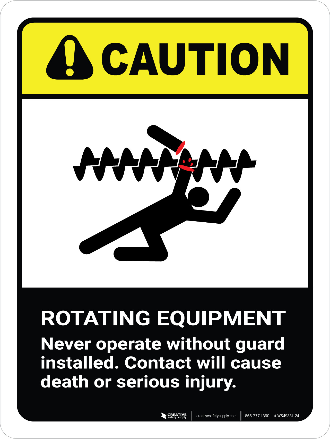 Caution: Ansi Rotating Equipment Portrait - Wall Sign