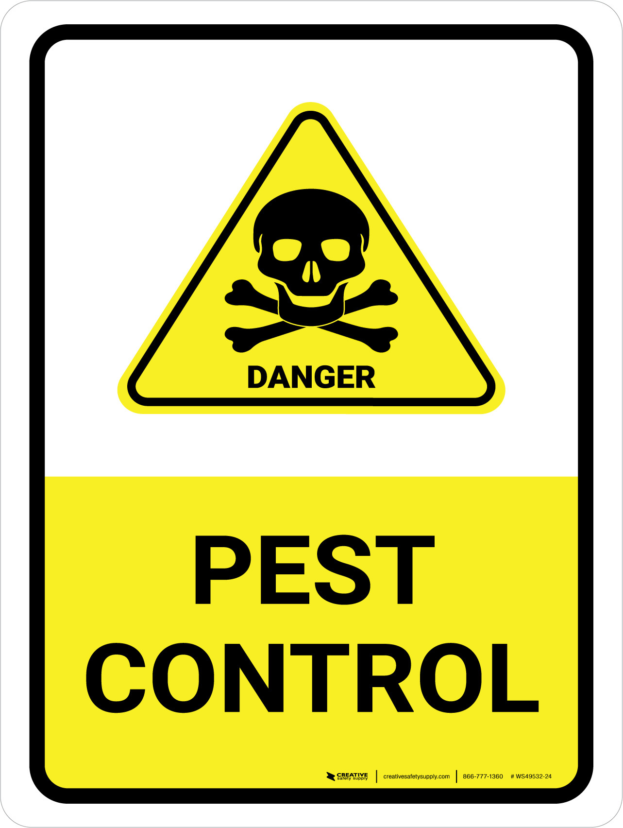 Pest Control with Danger Hazard Icon Portrait - Wall Sign