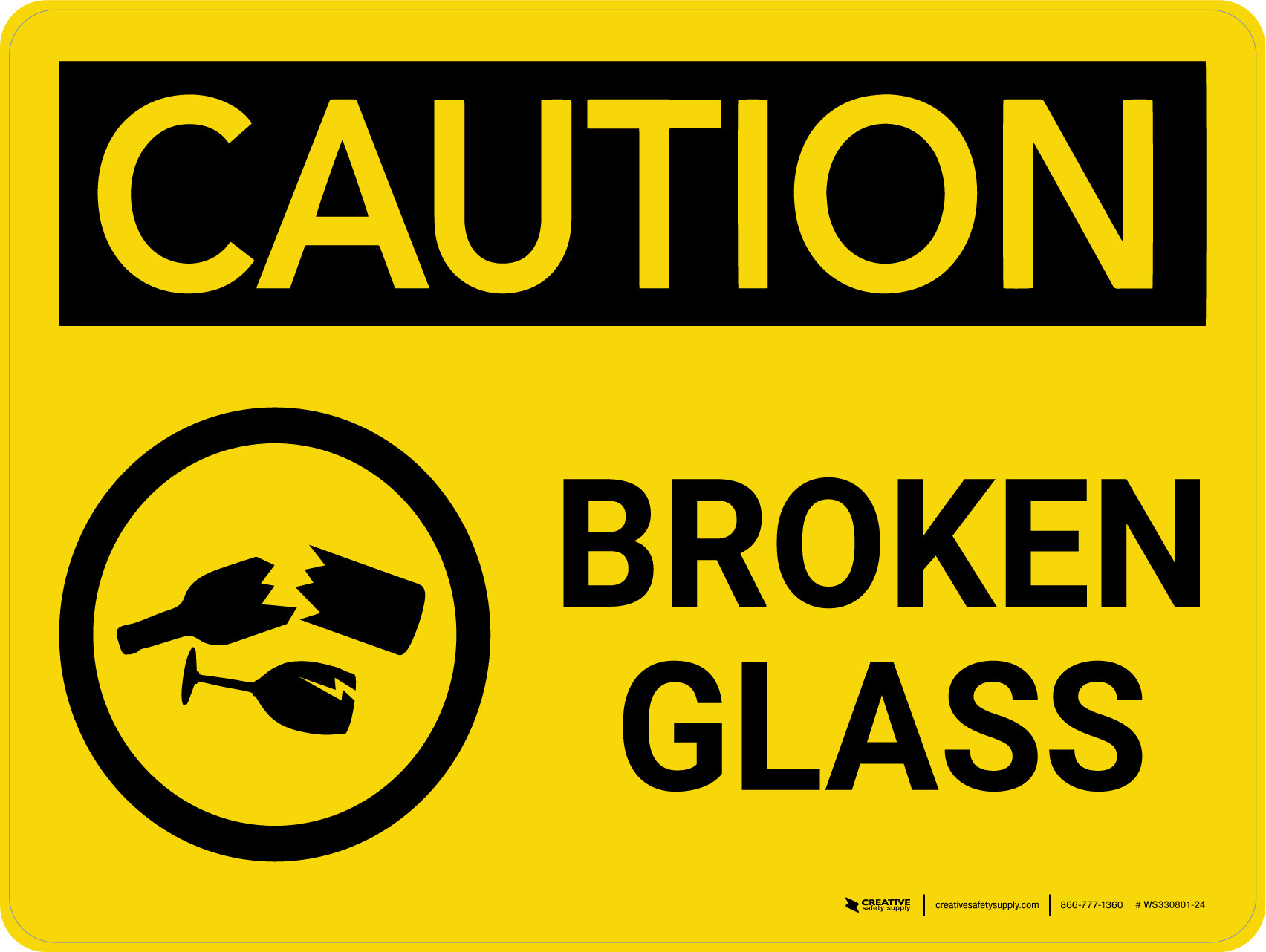 Caution: Broken Glass Landscape With Icon - Wall Sign