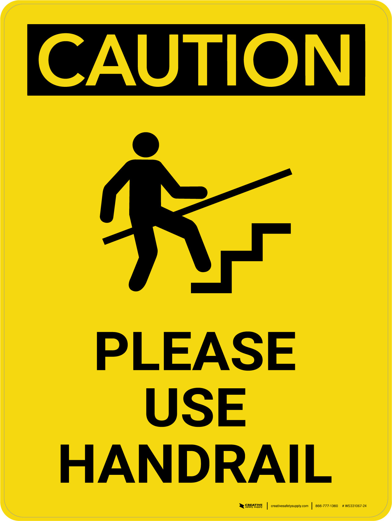 Caution: Please Use Handrail Portrait With Icon - Wall Sign