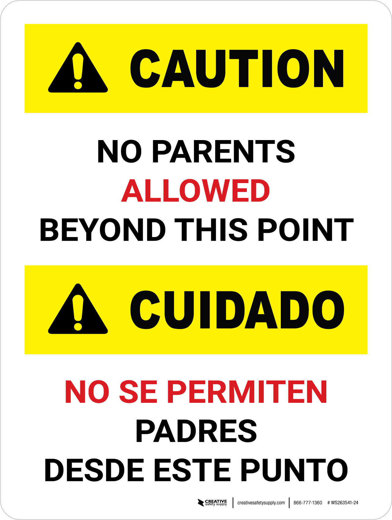 Caution: No Parents Beyond This Point Bilingual Spanish Portrait - Wall ...