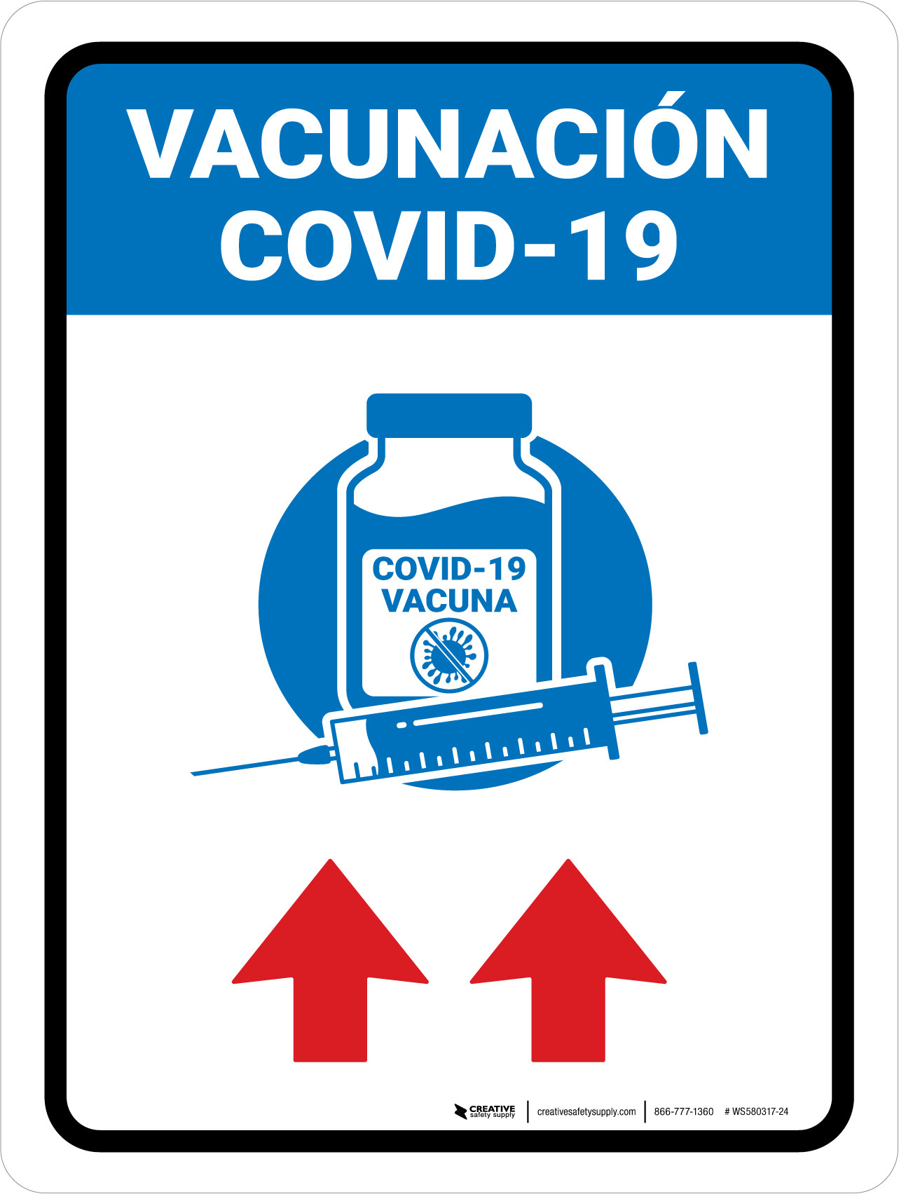 Covid-19 Vaccinations Up Arrow Spanish Portrait - Wall Sign