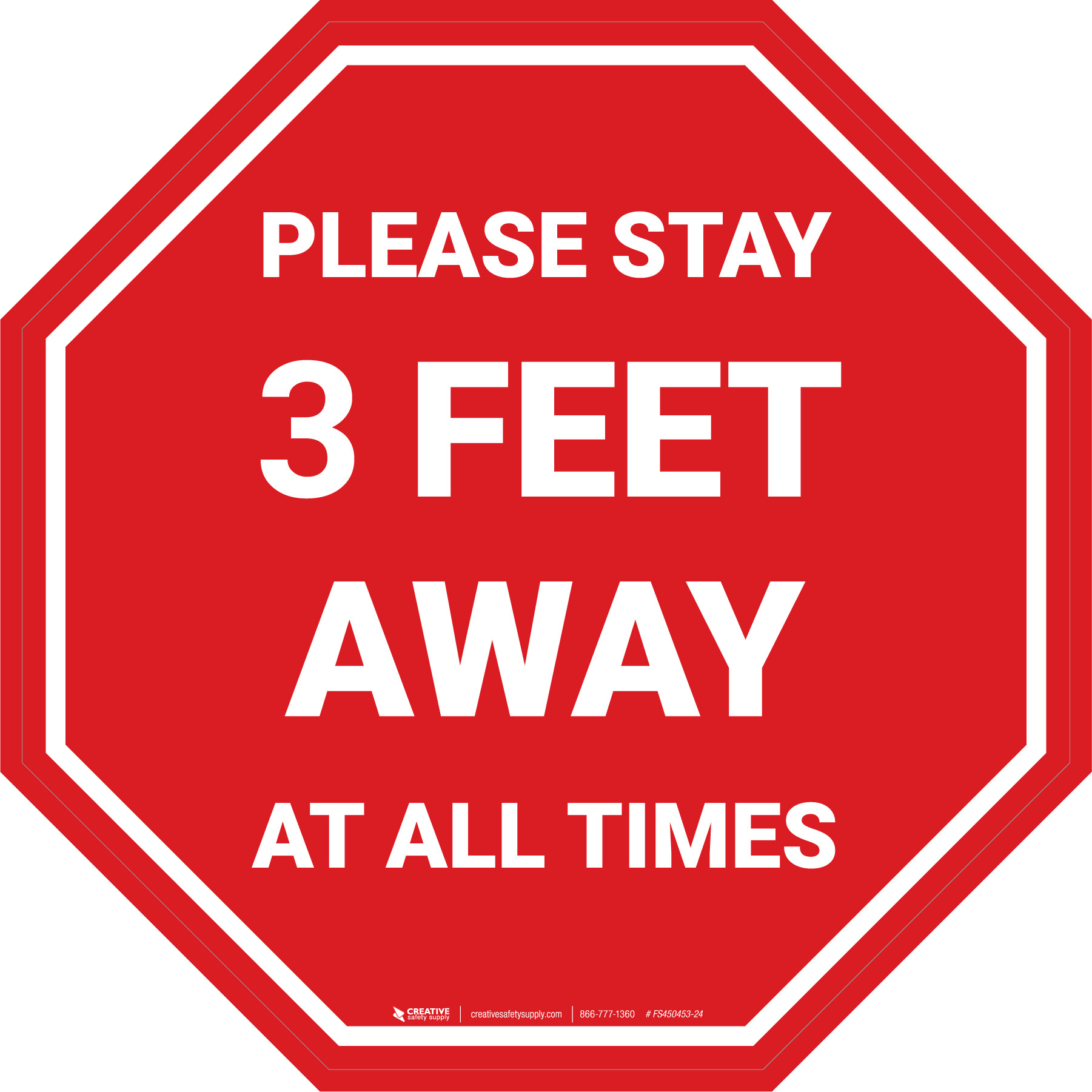 Please Stay 3 Feet Away At All Times Stop Floor Sign - Floor Sign ...