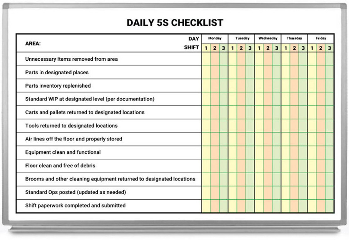 Daily 5S Checklist Whiteboard