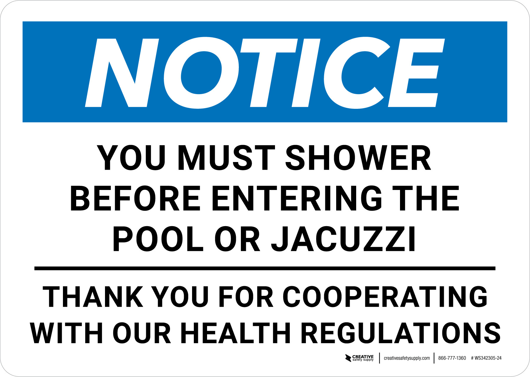 Notice: You Must Shower Before Entering Pool Jacuzzi Landscape - Wall Sign