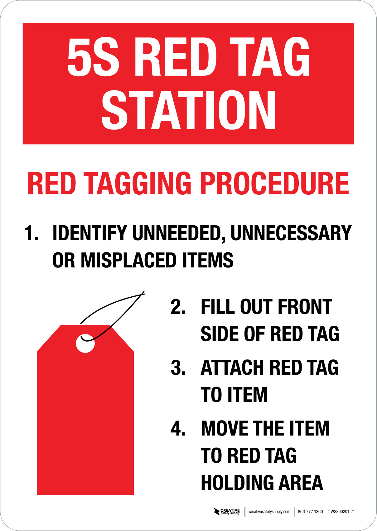 5S Red Tag Station - Red Tagging Procedure Portrait - Wall Sign