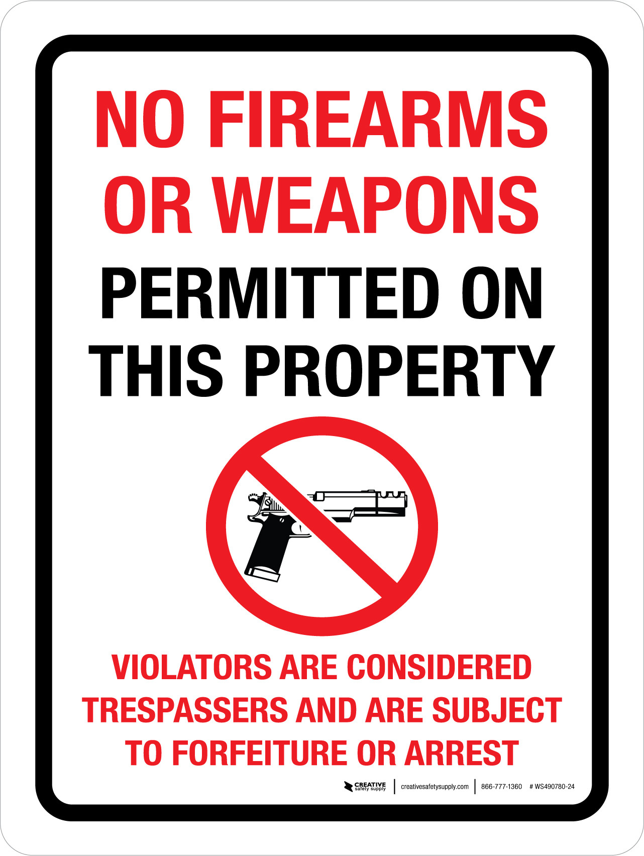 No Firearms Or Weapons Permitted On This Property Portrait - Wall Sign