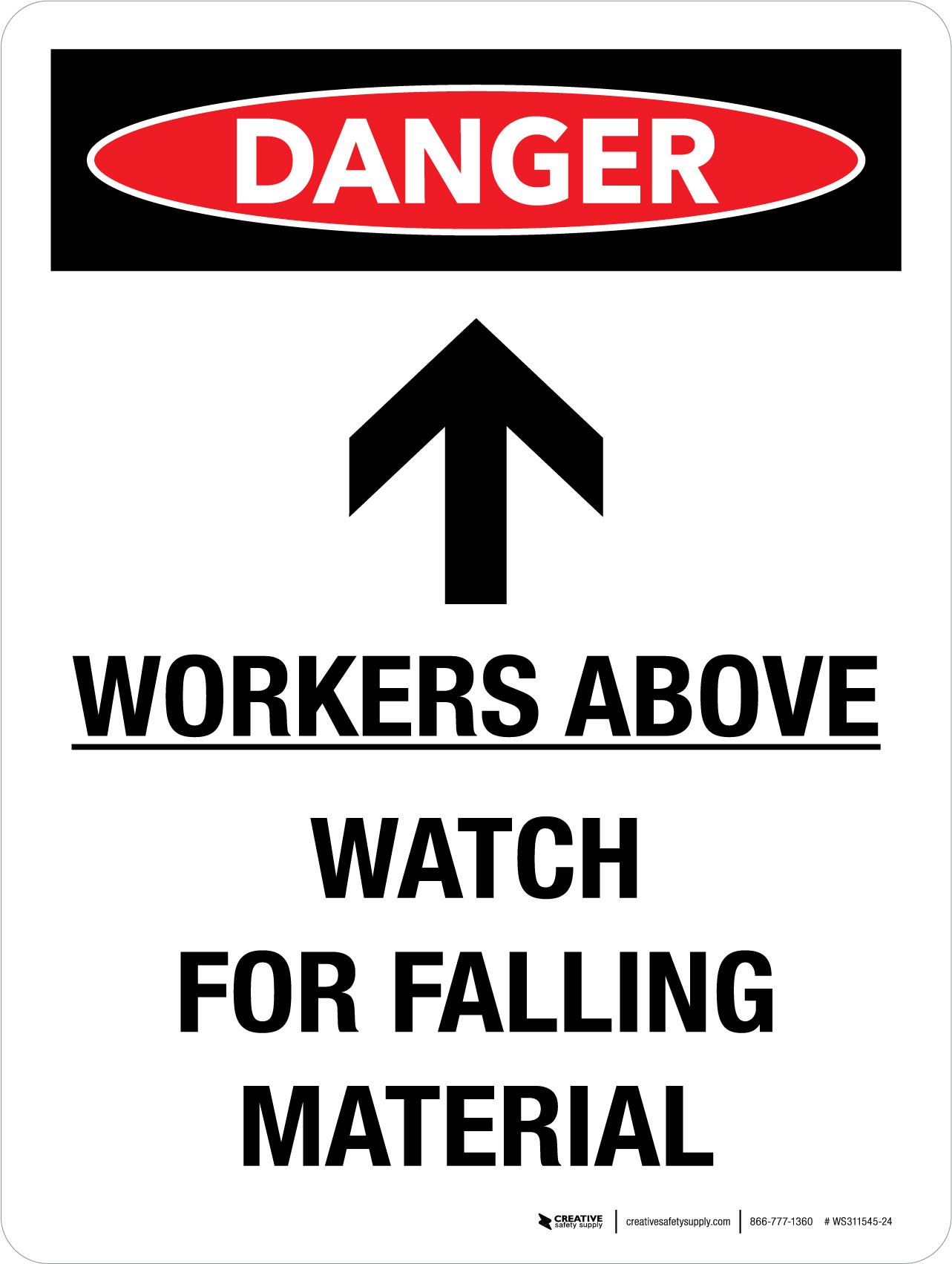 Danger: Workers Above Watch For Falling Material with Arrow Icon ...