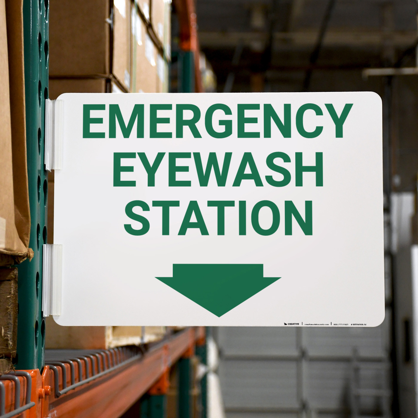 Emergency Eyewash Station Arrow Down Landscape - Double-Sided Cone Signs