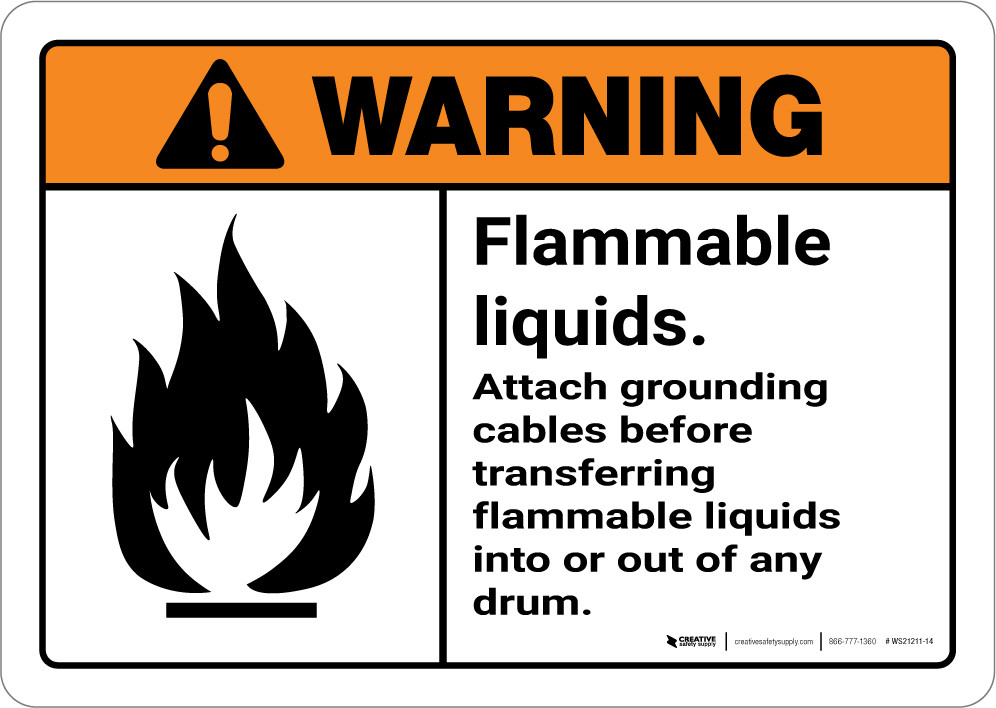 Warning: Flammable Liquids Attatch Ground Cables with Graphic Landscape ...