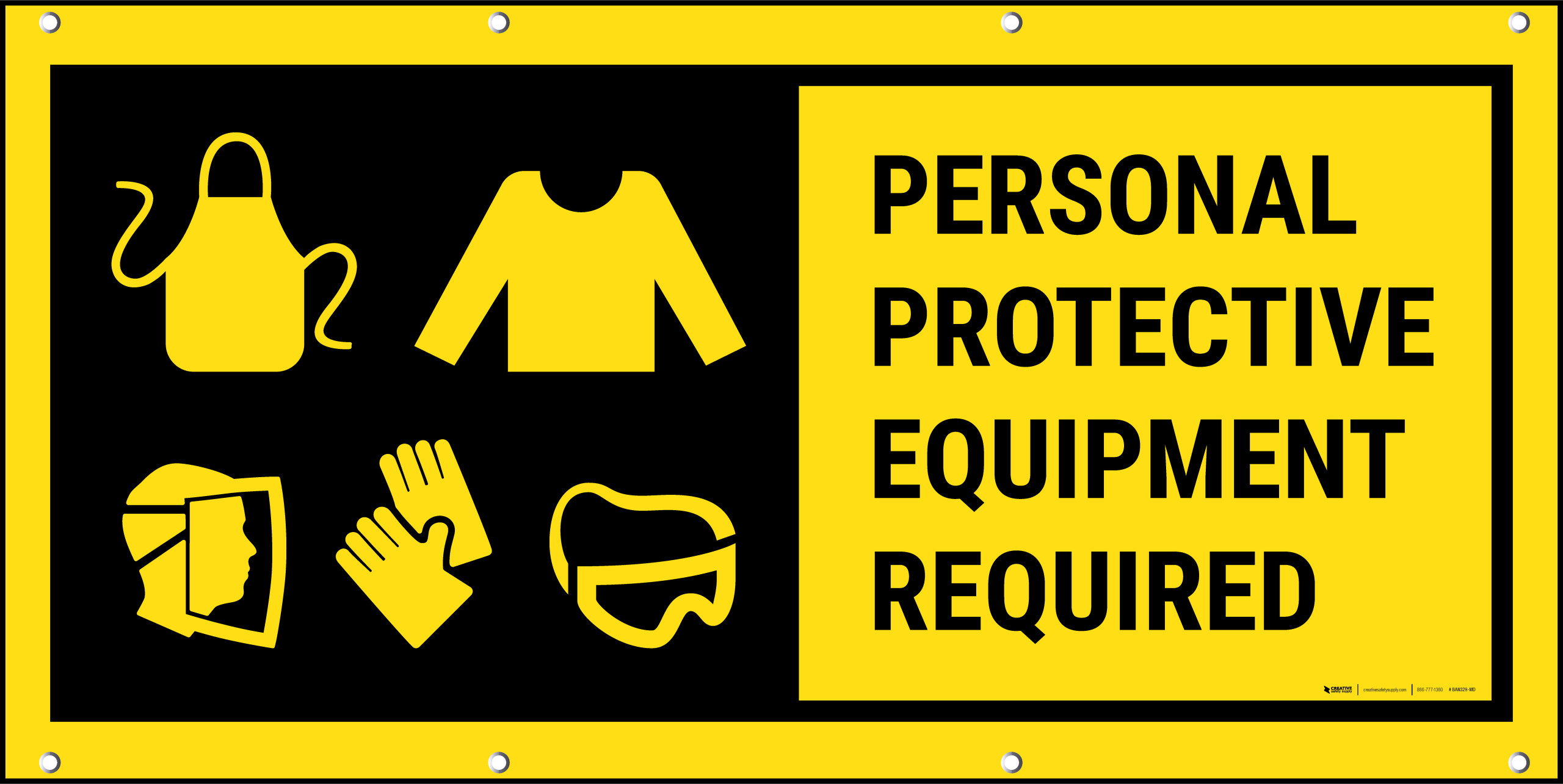 PPE Required Icons On Black Background Banner | Creative Safety Supply