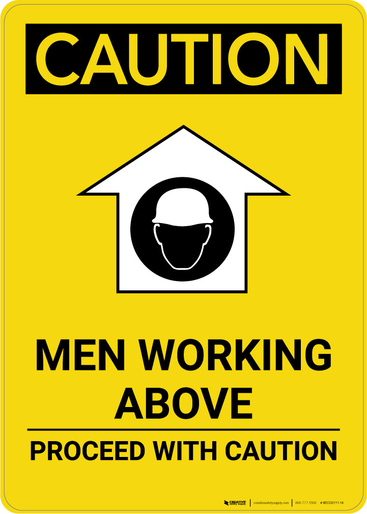 Caution: Men Working Above Proceed With Caution - Portrait Wall Sign