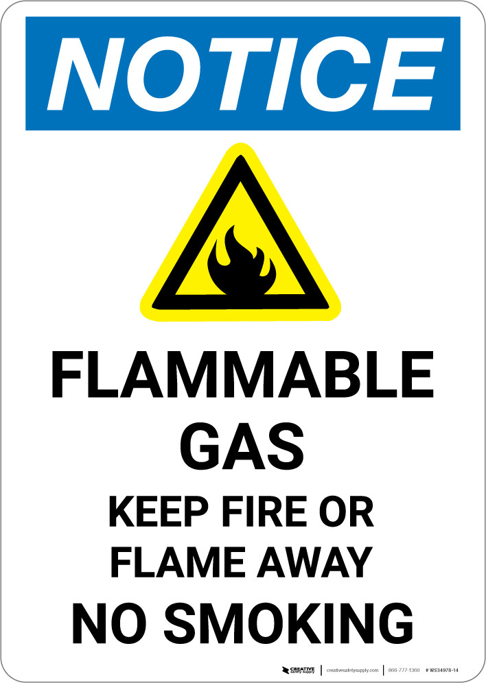 Notice: Flammable Gas Keep Fire Or Flame Away with Icon - Portrait Wall ...