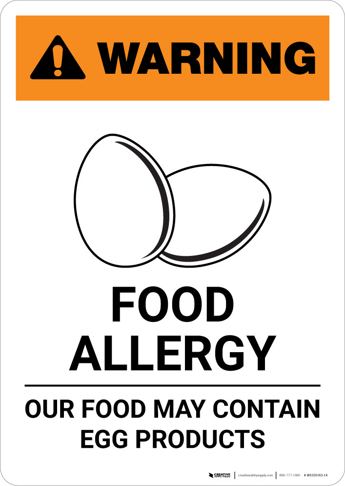Warning: Food Allergy - Food May Contain Egg with Icon - Portrait Wall Sign