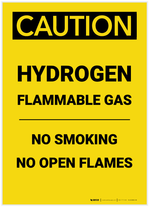 Caution: Flammable Gas Hydrogen No Smoking Open Flames Portrait - Label