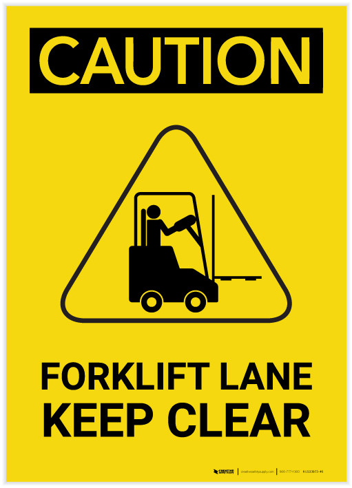 Caution: Forklift Lane Keep Clear Hazard Graphic Portrait - Label