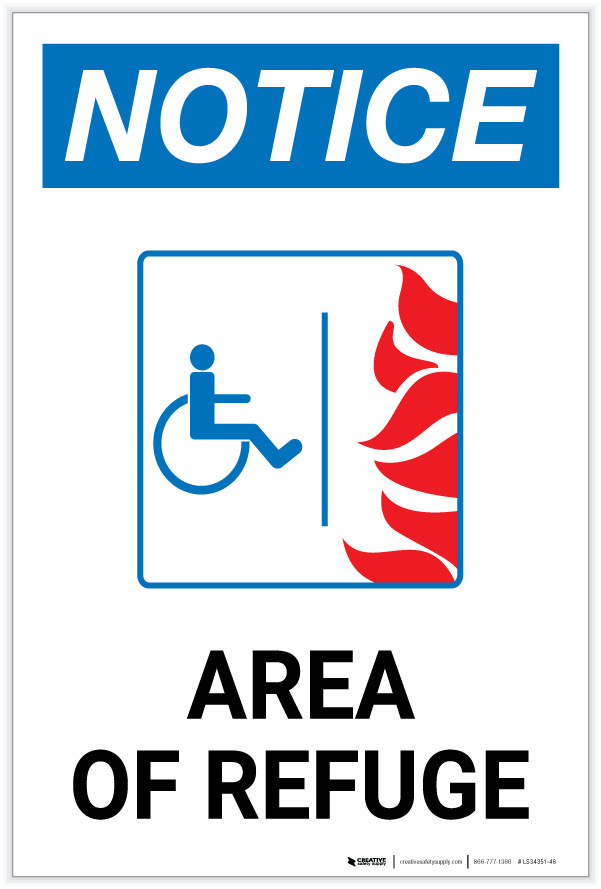 Notice: Area of Refuge With Handicapped Symbol - Label | Creative ...