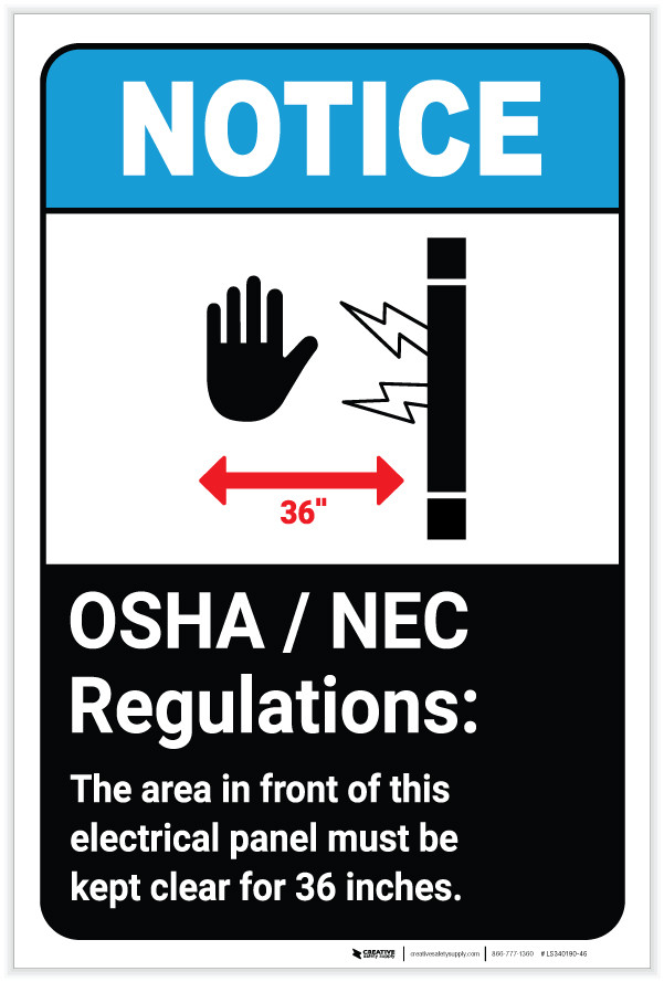 Notice: OSHA NEC Electrical Panel Regulations ANSI with Icon Portrait ...