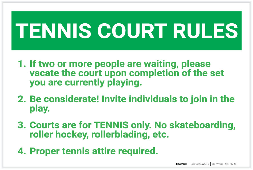 Tennis Court Rules: Six Rules Bulleted List Portrait - Label | Creative ...