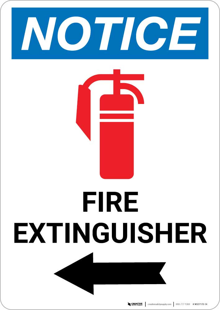 Notice: Fire Extinguisher with Left Arrow and Icon Portrait | Creative ...