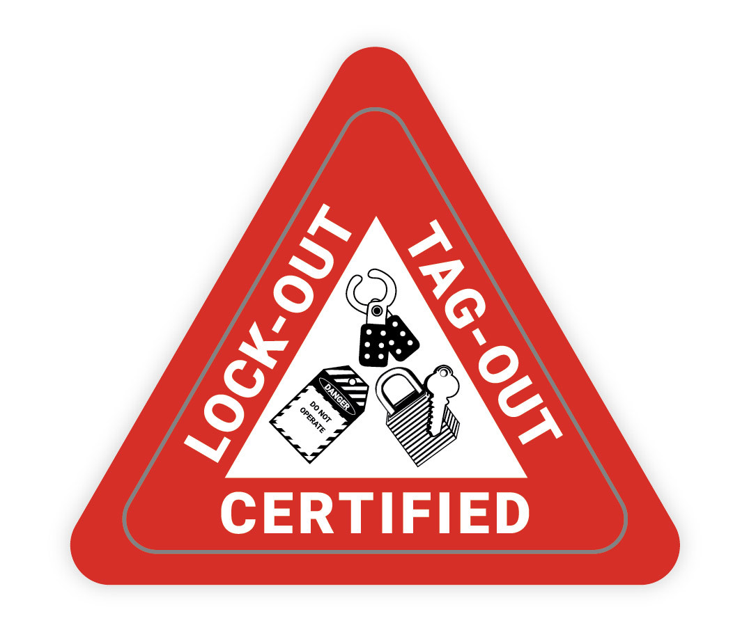 Lock-Out Tag-Out Certified Triangle - Hard Hat Sticker