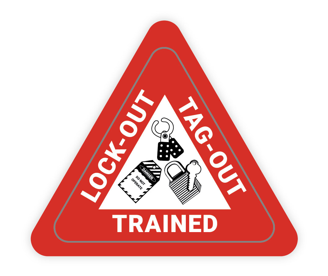 Lock-Out Tag-Out Trained Triangle - Hard Hat Sticker | Creative Safety ...