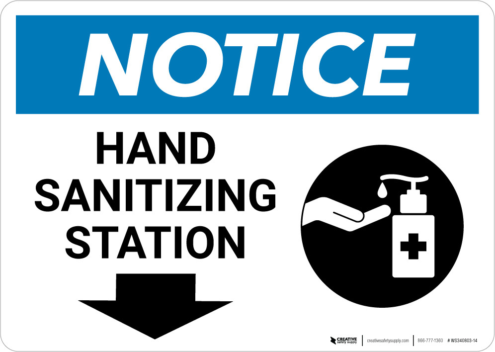 Notice: Hand Sanitizing Station Down Arrow with Icon Landscape - Wall Sign