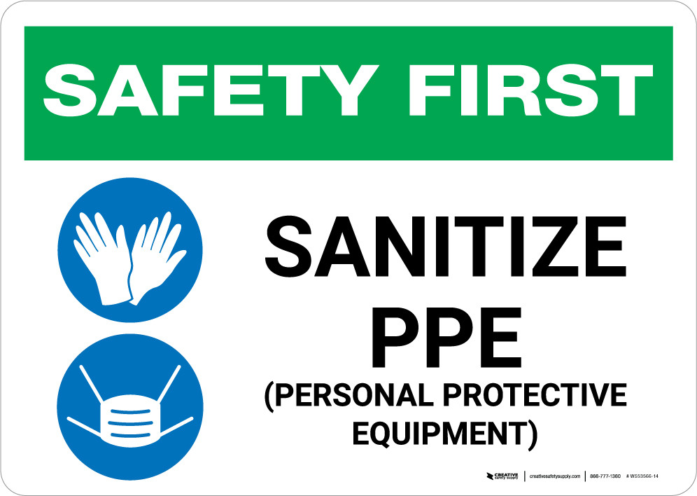 Safety First: Sanitize PPE with Icons Landscape - Wall Sign