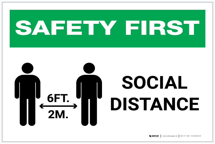 Safety First: Social Distance 6 Ft 2m with Icon Landscape - Label