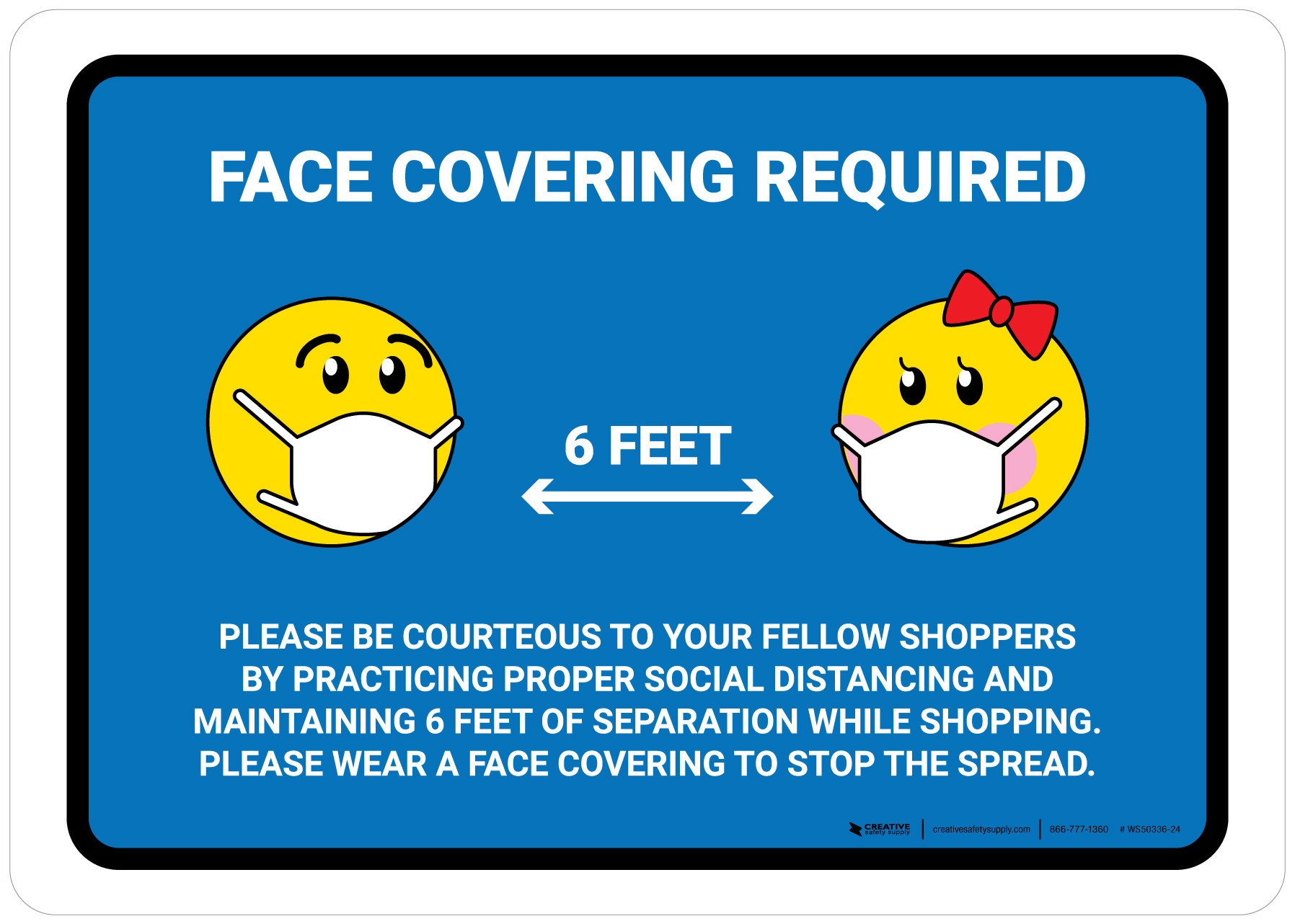 Face Covering Requried with Emojis Blue Landscape - Wall Sign ...