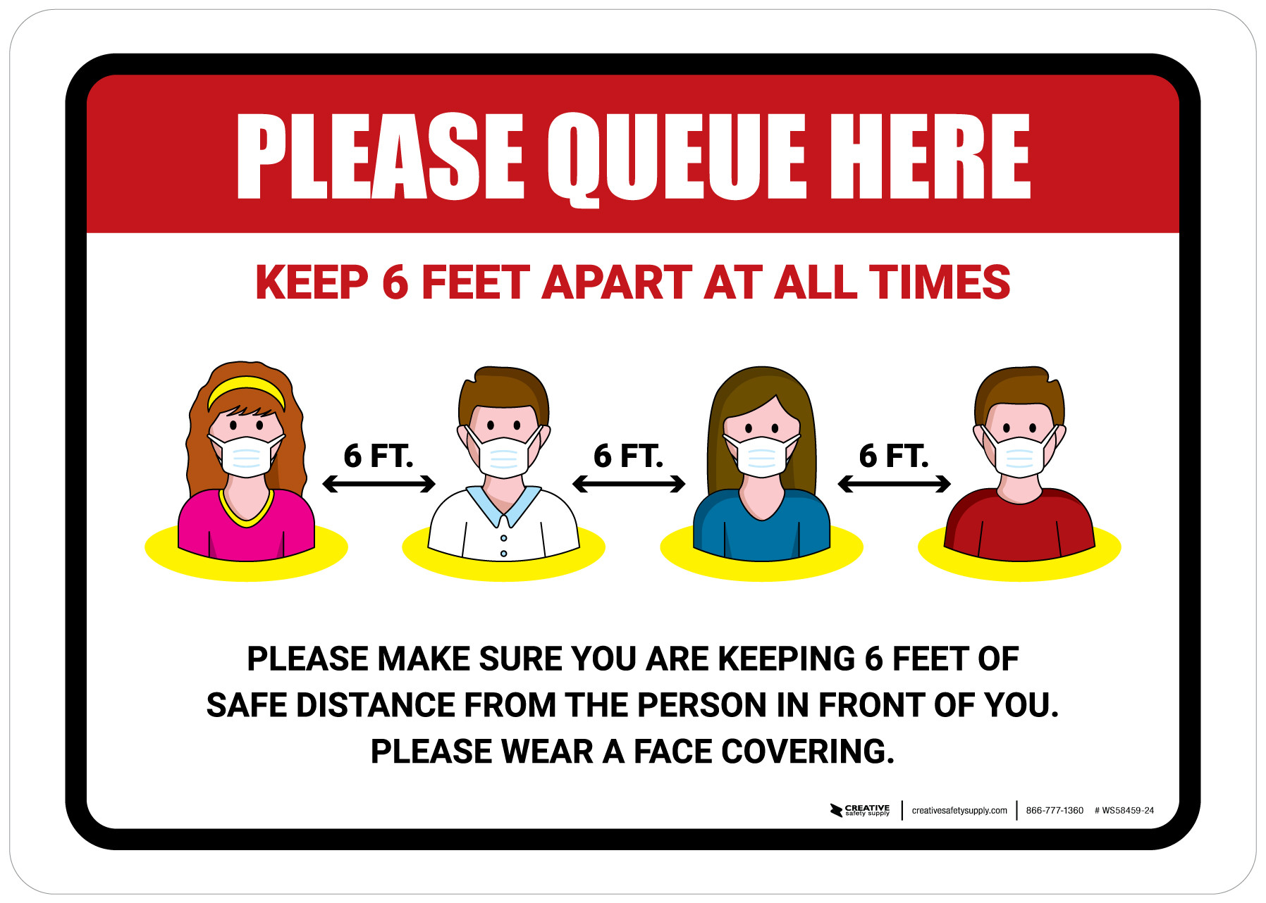 Please Queue Here with Icons Landscape - Wall Sign | Creative Safety Supply