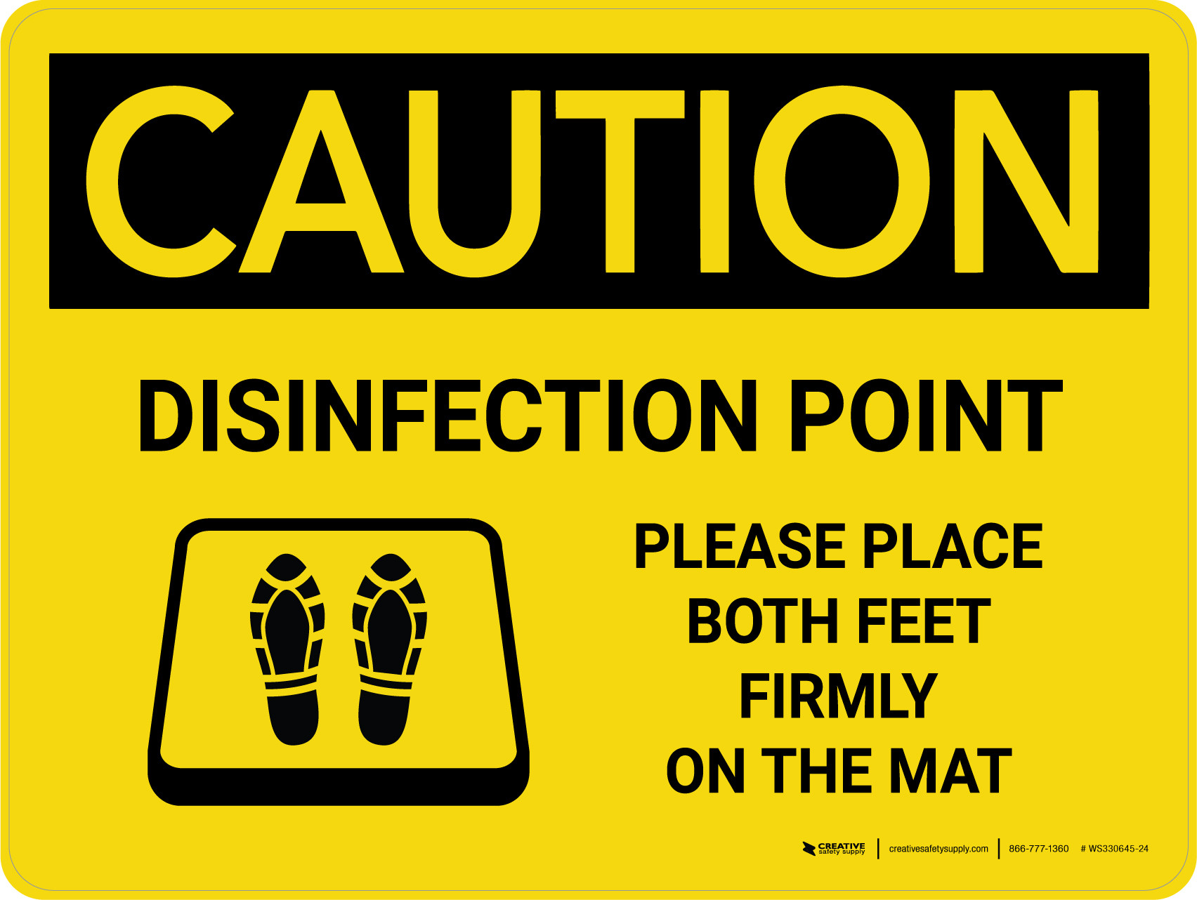 Caution: Disinfection Point with Icon Landscape - Wall Sign | Creative ...