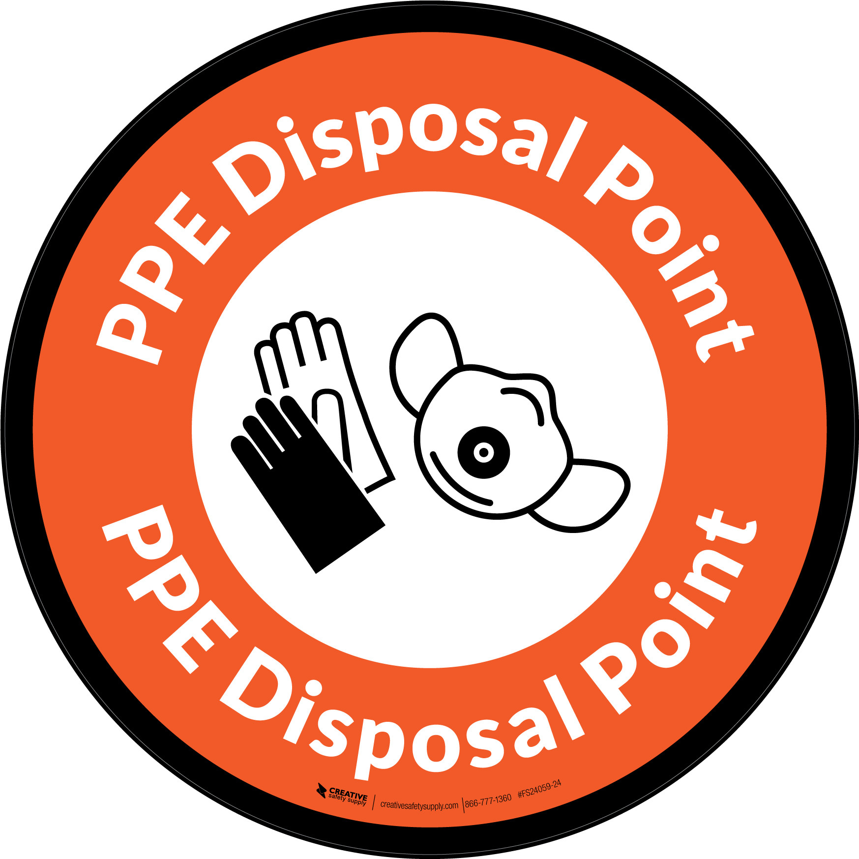 PPE Disposal Point with Icons Orange Black Border Circular - Floor Sign ...