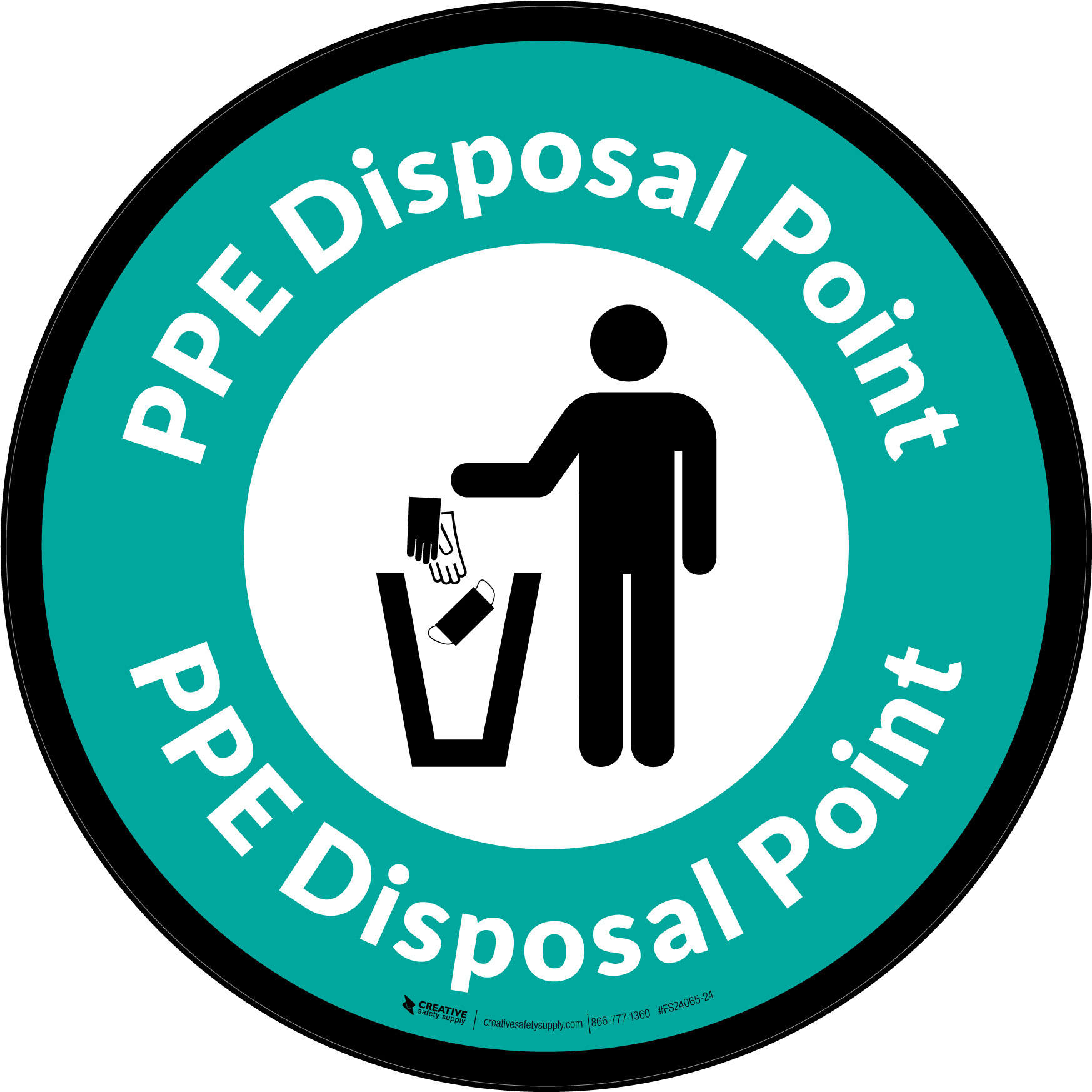PPE Disposal Point with Icon Green Border Circular - Floor Sign